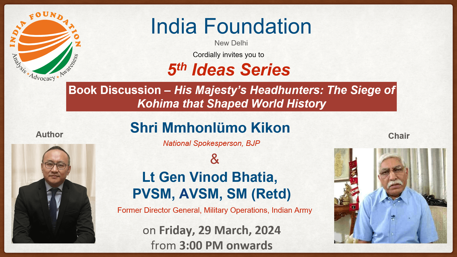 5th India Foundation Ideas Series – Book Discussion with Shri Mmhonlumo Kikon – India Foundation